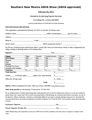 Fillable Online Southern New Mexico ASHA Show (ASHA approved) Fax Email ...