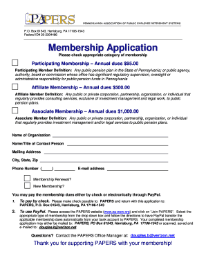 Fillable Online pa-pers Membership Application - Pa-pers.org Fax Email ...