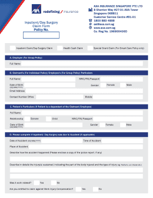 Fillable Online AXA Inpatient bClaimsb form - AXA Singapore Fax Email ...