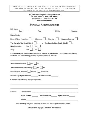 Fillable Online stjohnsstpaul FUNERAL ARRANGEMENTS - St Johns Church ...