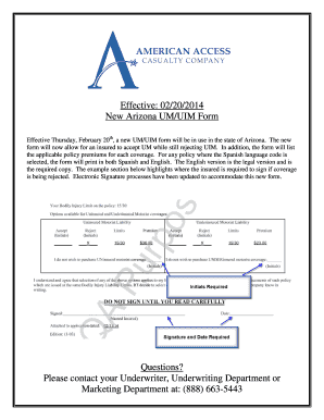 Fillable Online Effective 02202014 New Arizona UMUIM Form Fax Email ...