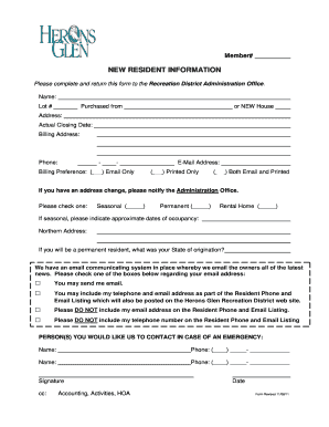 Fillable Online NEW RESIDENT INFORMATION - bhggccbbcomb Fax Email Print ...