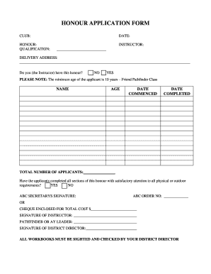 Fillable Online nnzc org HONOUR APPLICATION FORM - nnzcorgnz Fax Email Print - pdfFiller