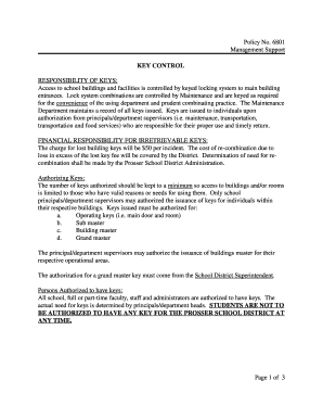 Fillable Online RESPONSIBILITY OF KEYS: Fax Email Print - pdfFiller