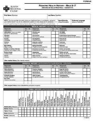 Fillable Online FORM #6 PEDIATRIC HEALTH HISTORY MALE 917 (HISTORIA DE ...