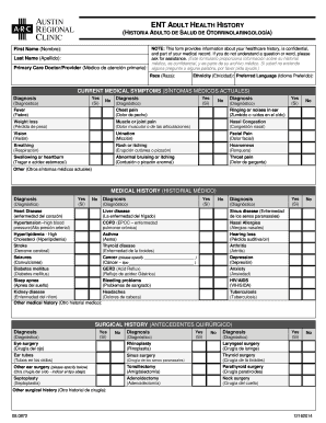 Fillable Online ENT ADULT HEALTH HISTORY Fax Email Print - pdfFiller