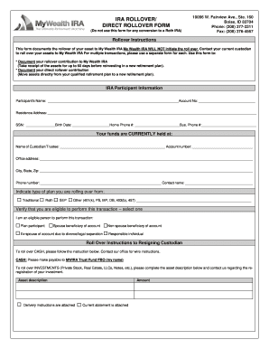 Fillable Online IRA ROLLOVER/ DIRECT ROLLOVER FORM (Do not use this ...