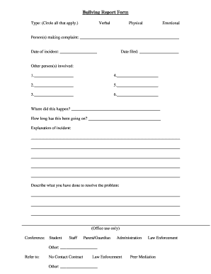 Fillable Online Bully Report Form - watervillecsdorg Fax Email Print ...