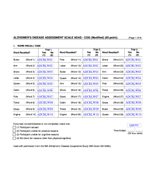 Fillable Online Alzheimer's Disease Assessment Scale - Cognitive (ADAS ...