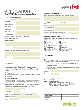 Fillable Online ifst For IFST student membership Fax Email Print ...