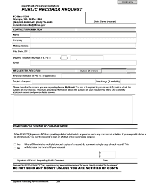 Fillable Online dfi wa Public Records Request - Consumer Services ...
