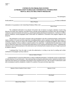Fillable Online UNITED STATES PROBATION SYSTEM AUTHORIZATION TO RELEASE ...