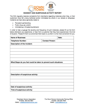 Fillable Online INCIDENT AND SUSPICIOUS ACTIVITY REPORT - DVA Fax Email ...