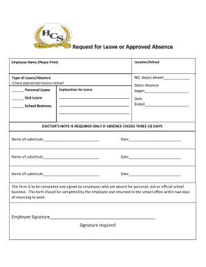 Fillable Online houston k12 tn Type of LeaveAbsence - houston k12 tn ...