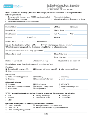 Fillable Online mountsinai on 1 of 2 Please note that the Memory Clinic ...