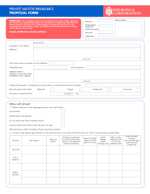 Fillable Online PRIVATE MOTOR INSURANCE PROPOSAL FORM Fax Email Print ...