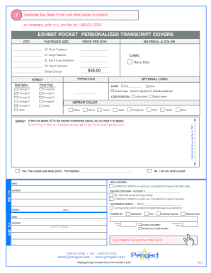 Fillable Online BPENGADbS PERSONALIZED EXHIBIT POCKET TRANSCRIPT COVERS ...