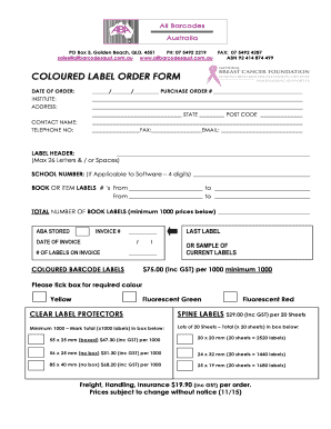 Fillable Online Coloured labels bformb - Barcodes bAustraliab Fax Email ...