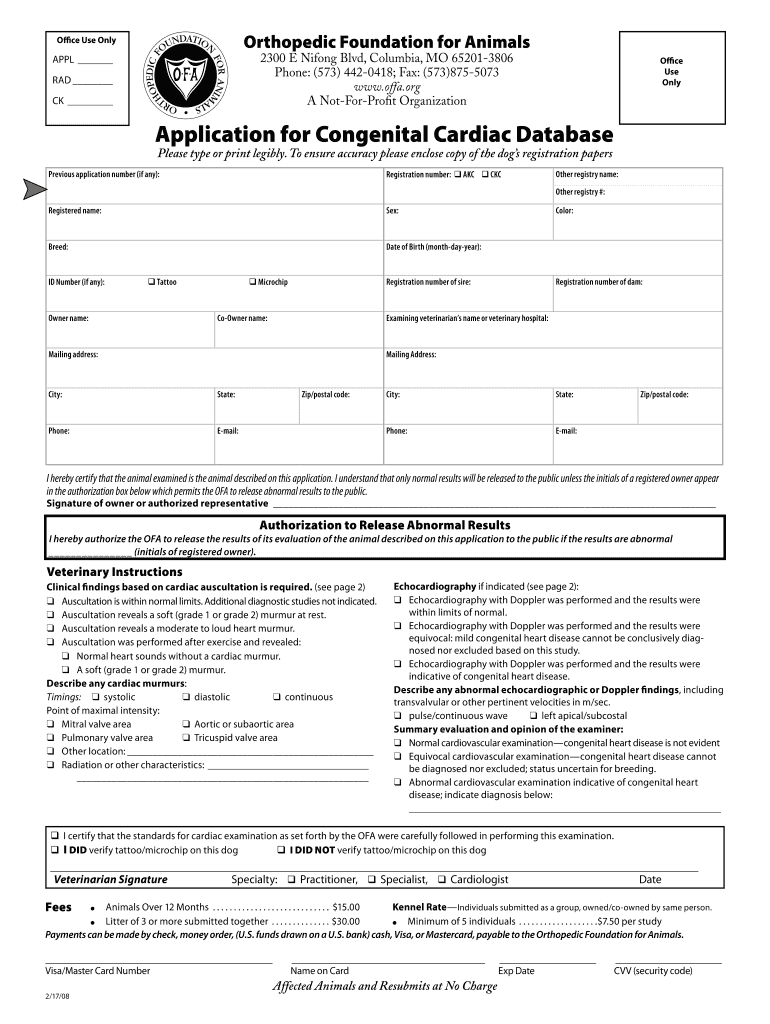 Fillable Online Application for Congenital Cardiac Database - bLRCPb ...