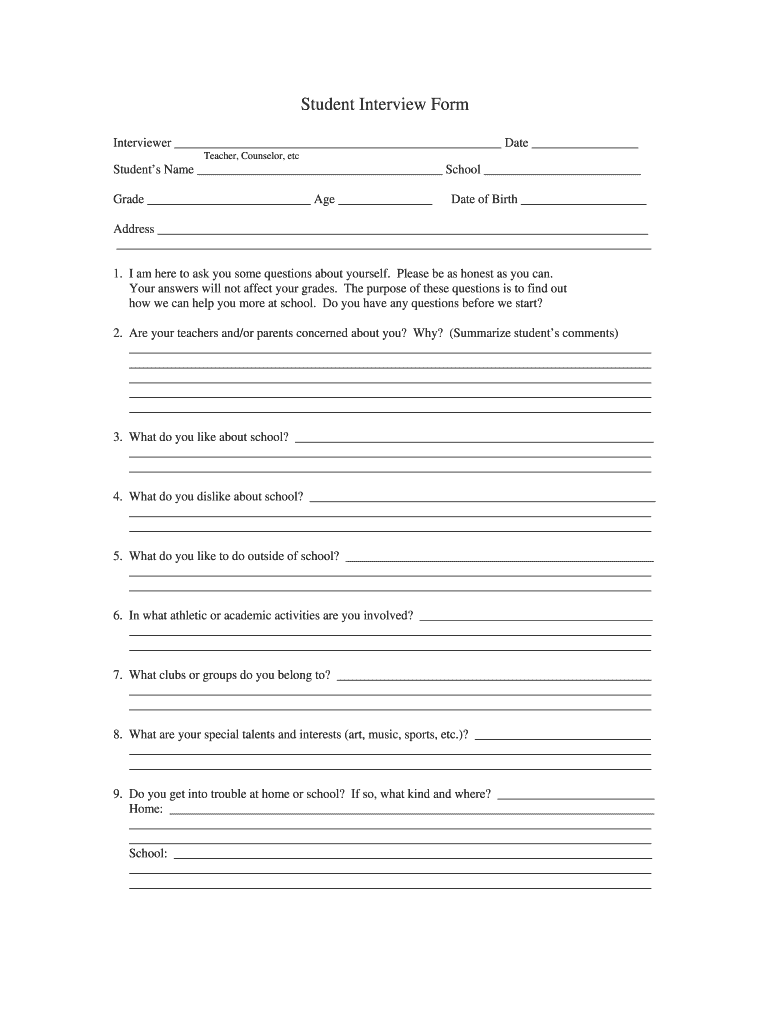 Fillable Online graves kyschools EBD-Student Interview Form - graves ...