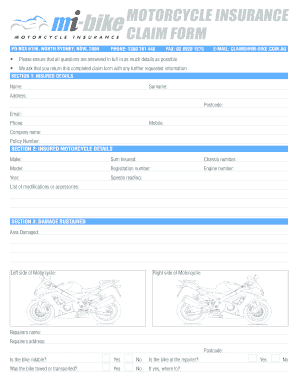 Fillable Online MOTORCYCLE INSURANCE CLAIM FORM - bmib-bbikeb Motorbike ...