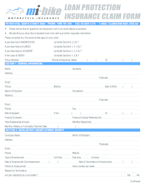 Fillable Online LOAN PROTECTION INSURANCE CLAIM FORM - bmib ...