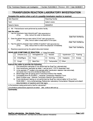 Fillable Online southtexasblood TRANSFUSION REACTION LABORATORY ...