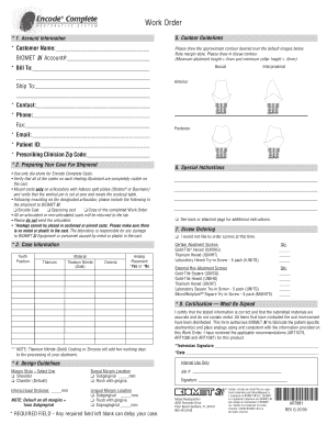 Fillable Online biomet3i ART881E Encode workorder - Biomet 3i ...