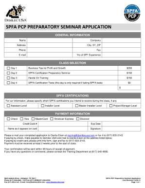Fillable Online SPFA PCP PREPARATORY SEMINAR APPLICATION - Demilec Inc ...