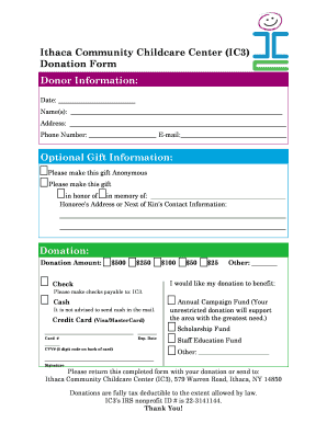 Fillable Online Ithaca Community Childcare Center IC3 Donation Form Fax ...
