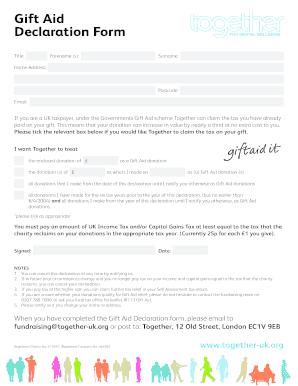 Fillable Online together-uk Gift Aid Declaration Form - bTogetherb A ...