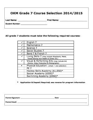 Fillable Online okm sd23 bc GRADE 07 COURSE SELECTION SHEET - okm sd23 bc Fax Email Print ...
