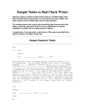 Fillable Online dalegenevada Sample Notice to Bad Check Writer ...