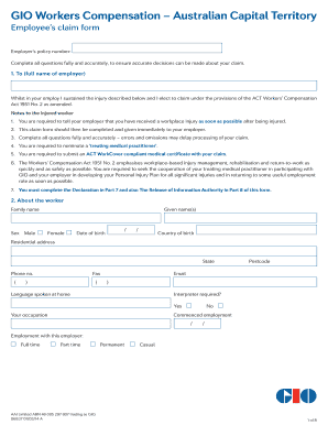 Fillable Online Employees claim form - GIO Insurance Fax Email Print ...