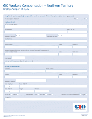 Fillable Online GIO Workers Compensation Northern Territory Employer 's ...