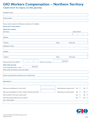Fillable Online Claim form for injury on the journey - GIO Insurance ...