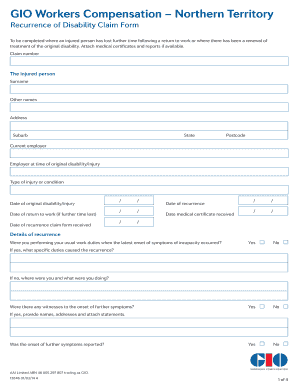 Fillable Online GIO Workers Compensation Northern Territory Fax Email ...