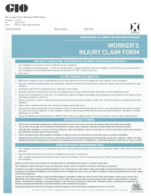 Fillable Online Worker's injuryclaimform - GIO Fax Email Print - pdfFiller