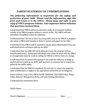 Fillable Online watertownymca PARENT STATEMENT OF UNDERSTANDING ...
