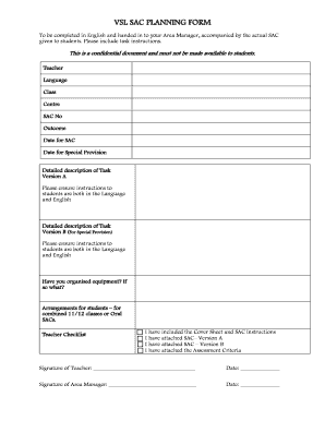 Fillable Online VSL SAC PLANNING FORM - vslviceduau Fax Email Print ...