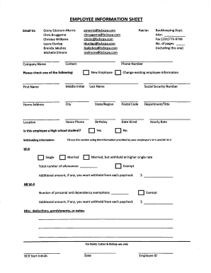 Fillable Online EMPLOYEE INFORMATION SHEET - bbcbcpabbcomb Fax Email ...