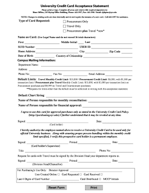 Fillable Online University Credit Card Acceptance Statement Fax Email ...