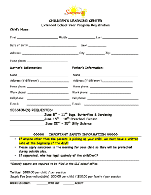 Fillable Online Extended School Year Program flyer AND registration ...