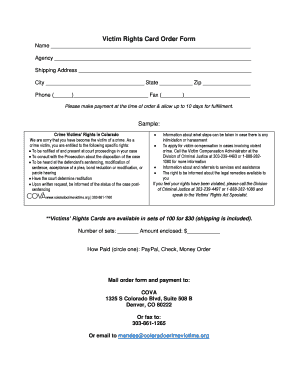 Fillable Online coloradocrimevictims Victim Rights Card Order Form ...