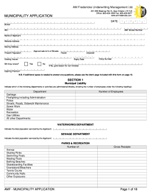 Fillable Online MUNICIPALITY APPLICATION wwwbamfredericksb Fax Email ...
