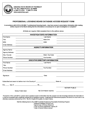 Fillable Online PROFESSIONAL LICENSING BOARD DATABASE ACCESS REQUEST ...