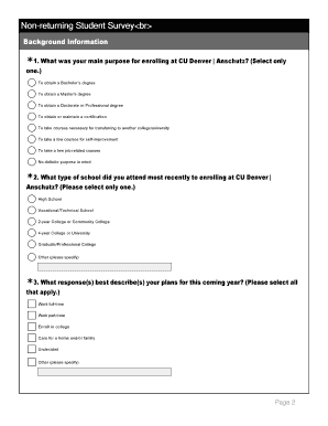 Fillable Online sehd ucdenver Non-returning Student Survey - University of Colorado Denver Fax ...