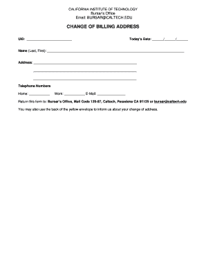 Fillable Online forms caltech Change of billing address - Caltech Forms Fax Email Print - pdfFiller