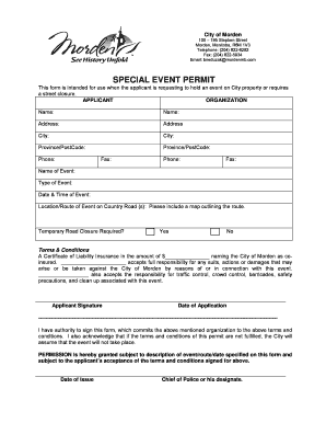 Fillable Online City of Morden - Special Event Permit Form City of ...