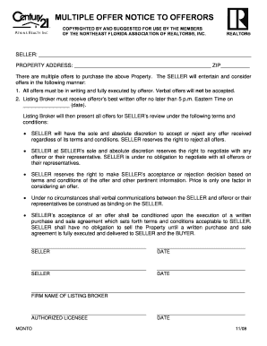 Fillable Online MULTIPLE OFFER NOTICEdoc Fax Email Print - pdfFiller